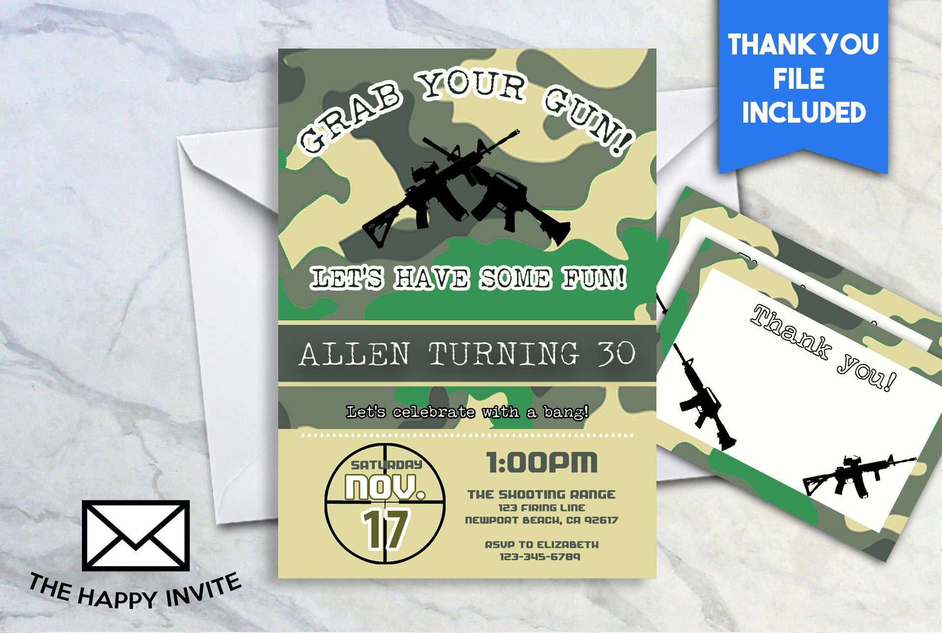 Gun Birthday Invite 5x7 Digital Personalized Shooting Range Firing ...