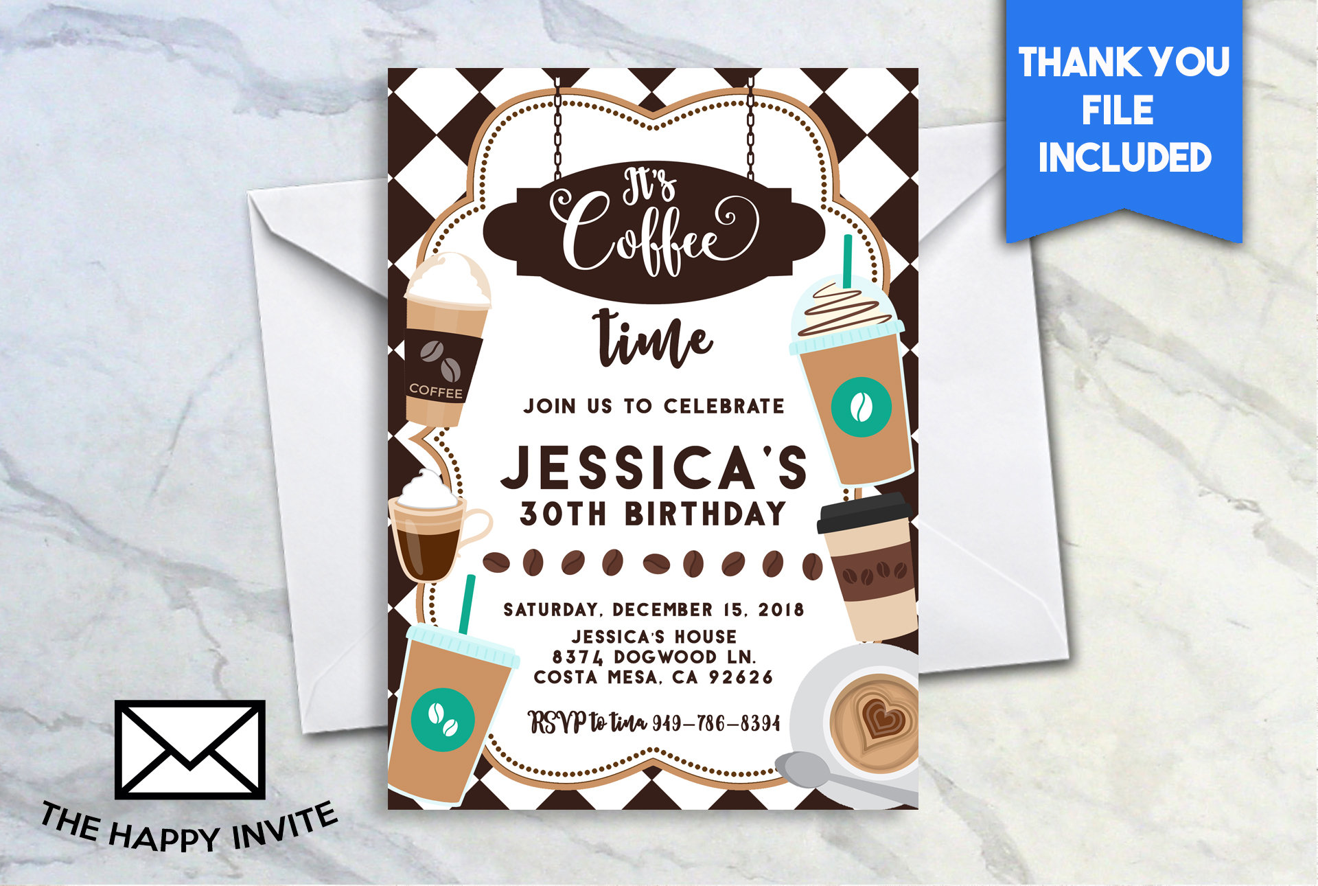 Invitación de cumpleaños de café 5x7 digital personalizado - Etsy España