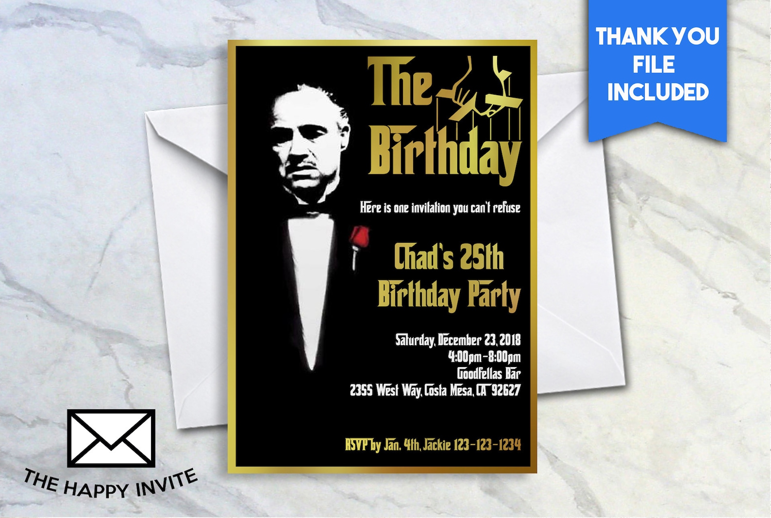 Godfather Birthday Invite Invitation 5x7 Digital Personalized Man's ...