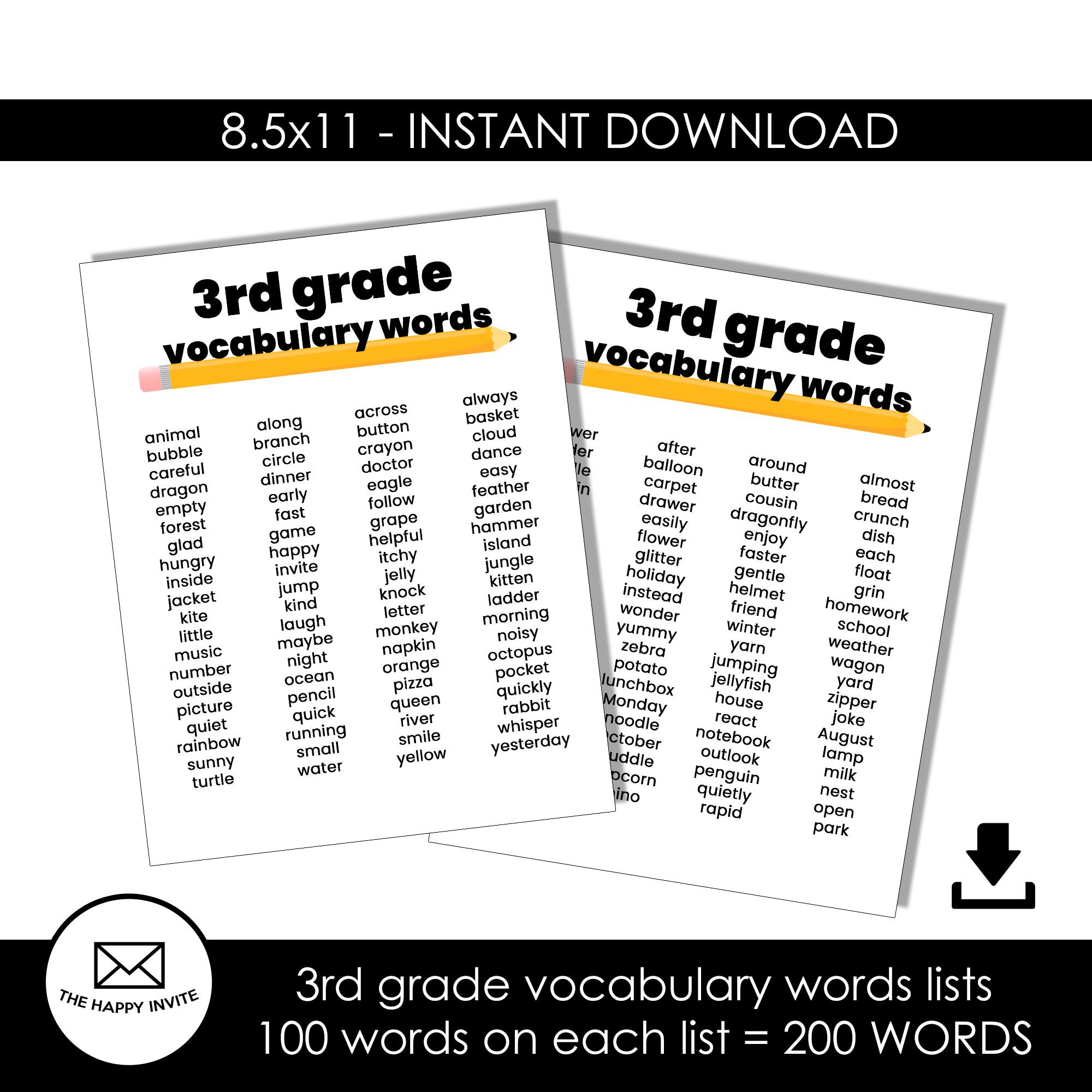 Vocabulary Words 3rd Grade Printable Teaching Prints Instant Download ...
