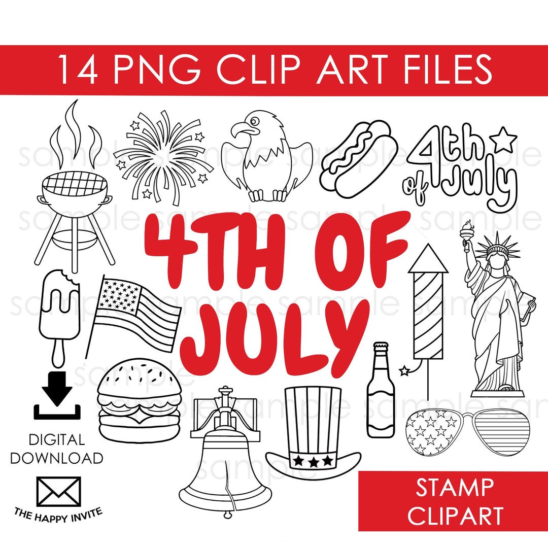 July 4th Clipart Stamp PNG Digital Graphics Instant Download 4th of ...