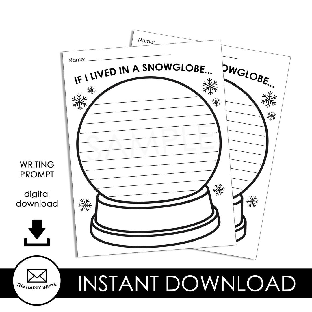 Winter Writing Prompt Printable Worksheet Snow Globe Digital 8.5x11 ...