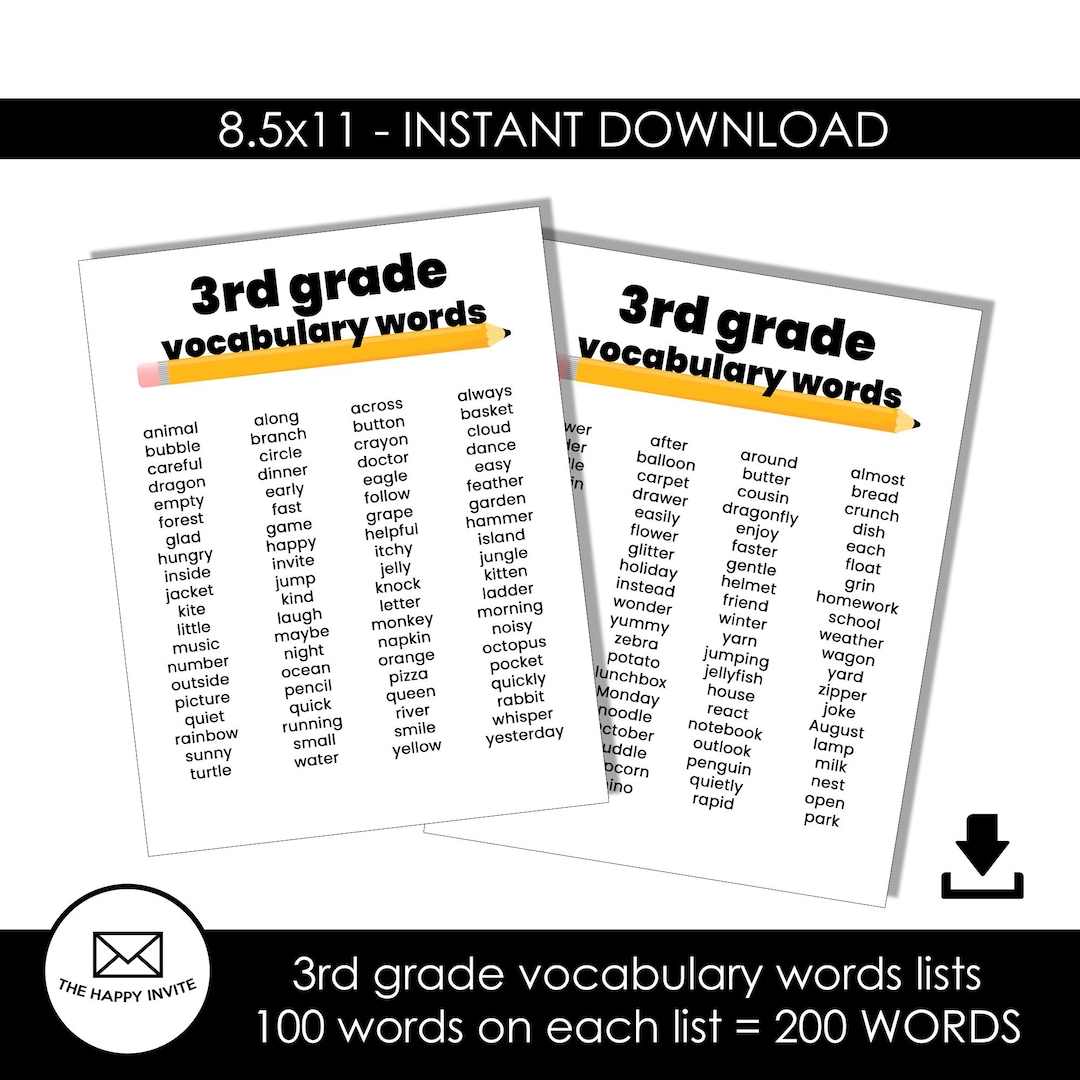 Vocabulary Words 3rd Grade Printable Teaching Prints Instant Download ...