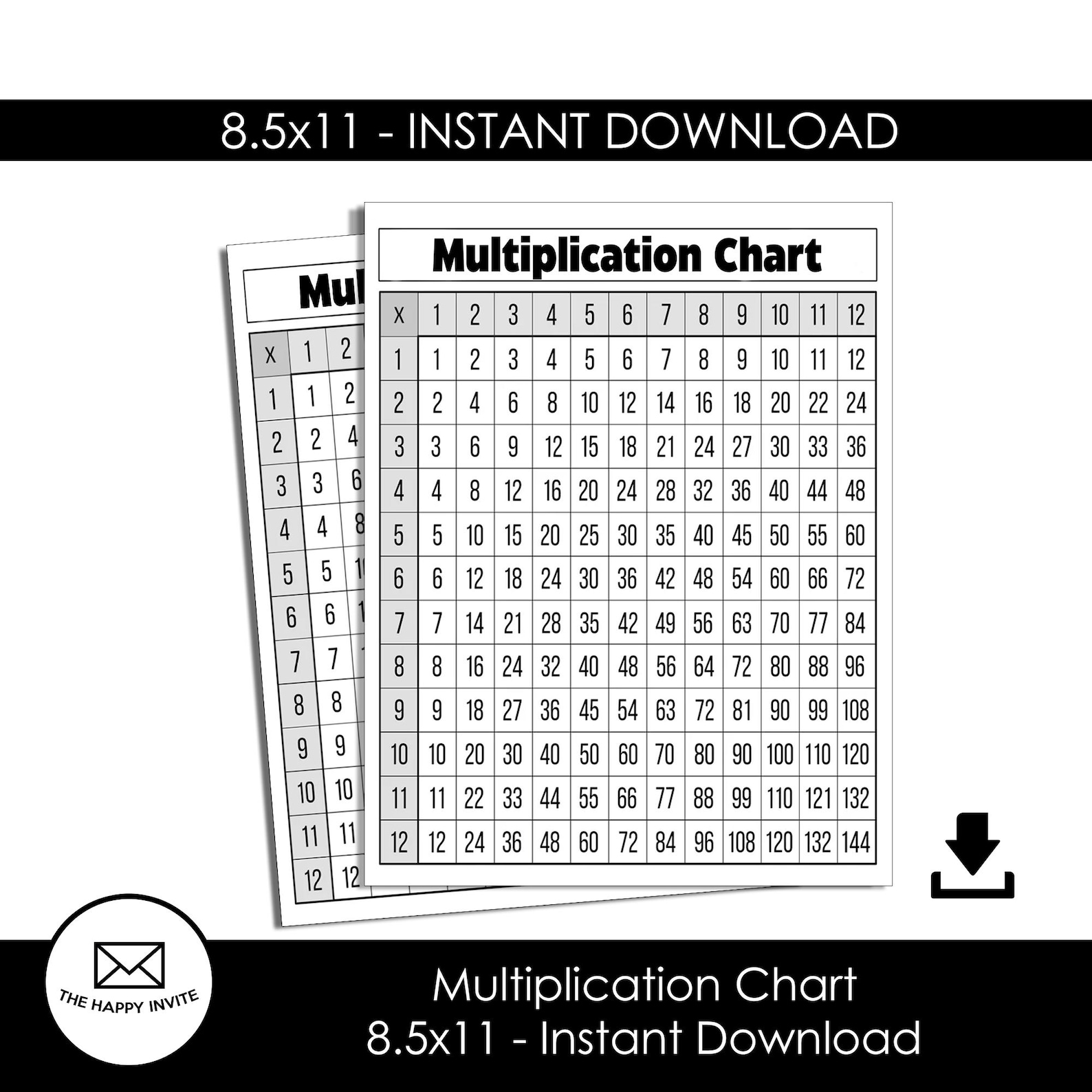 Multiplication Chart Printable 8.5x11 Instant Download Teaching ...