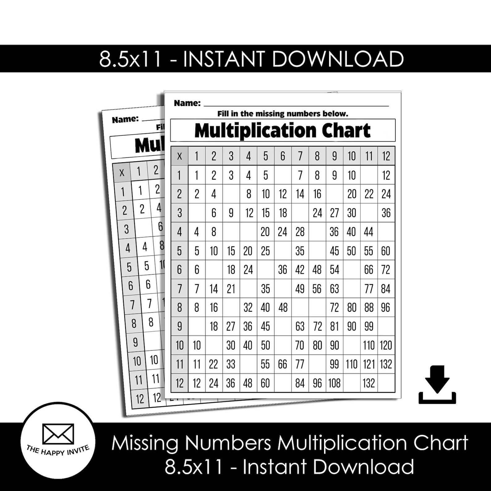 Multiplication Chart Worksheet Math Facts Teaching Resource Digital 8 ...