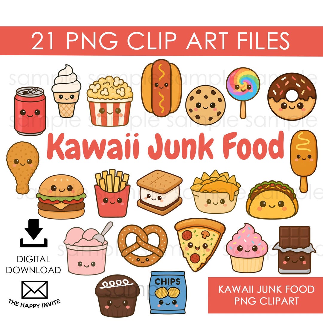 Kawaii Junk Food PNG Clipart Digital Download Instant Download Clip Art ...