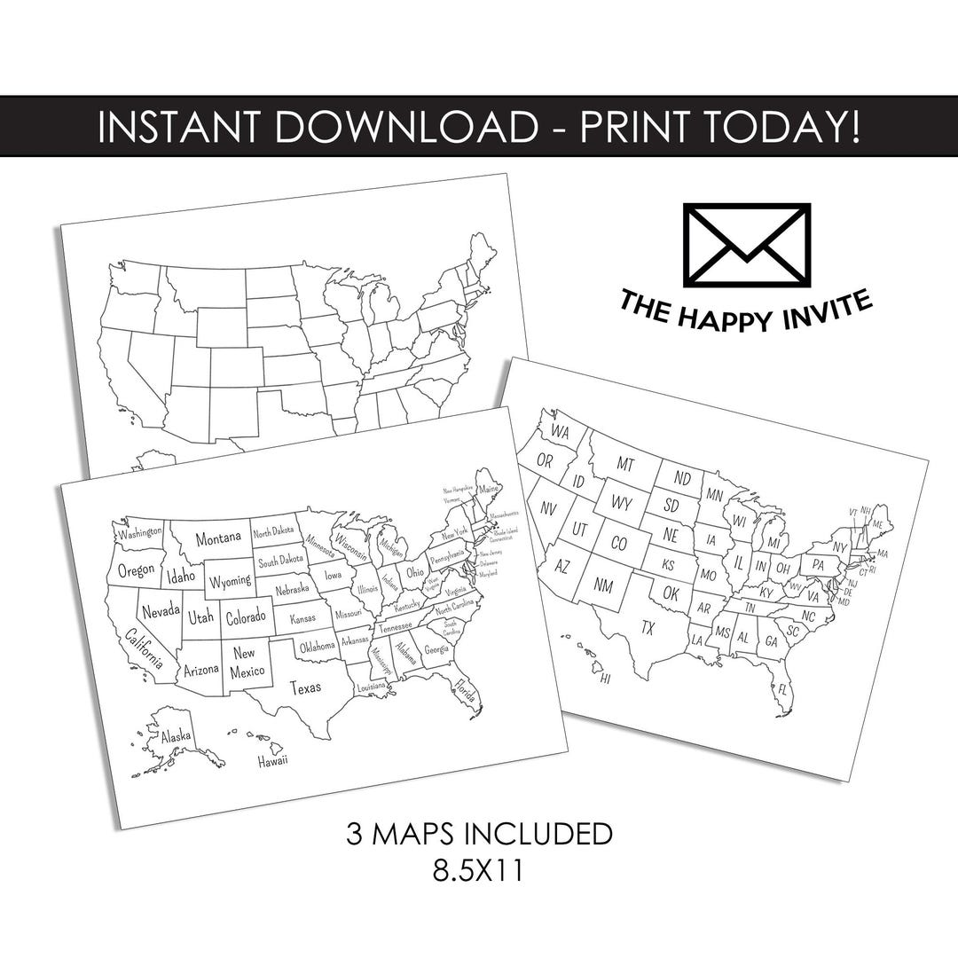 United Sates Map Printable Digital 11x8.5 Classroom Maps Kids Learning ...
