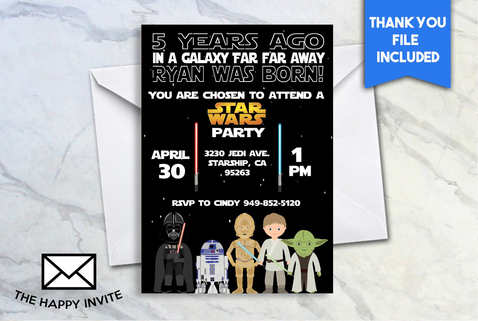 Star Wars Birthday Invite Invitation 5x7 Digital Personalized Darth ...