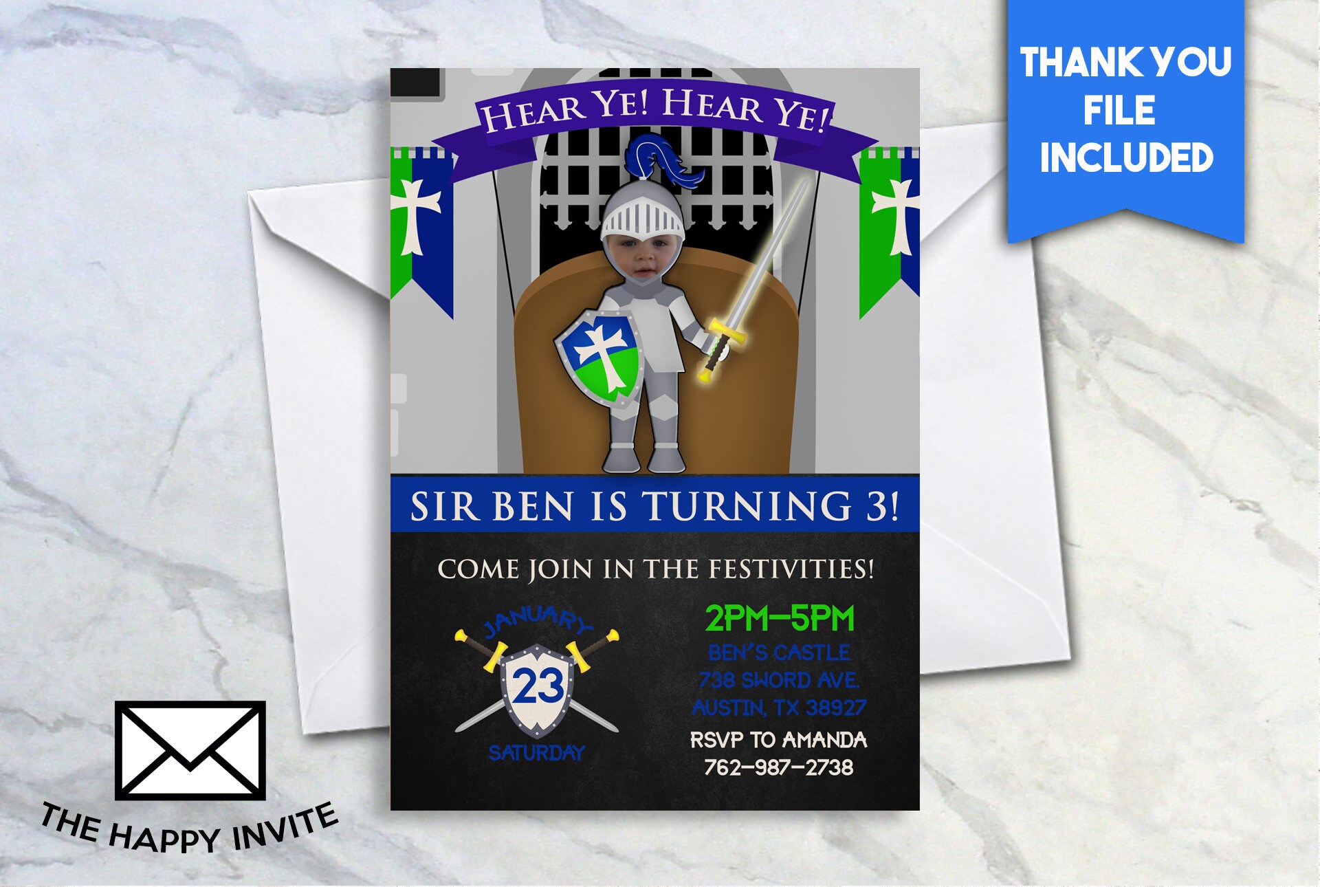 Knight Birthday Invite Invitation 5x7 Digital Personalized Knights ...