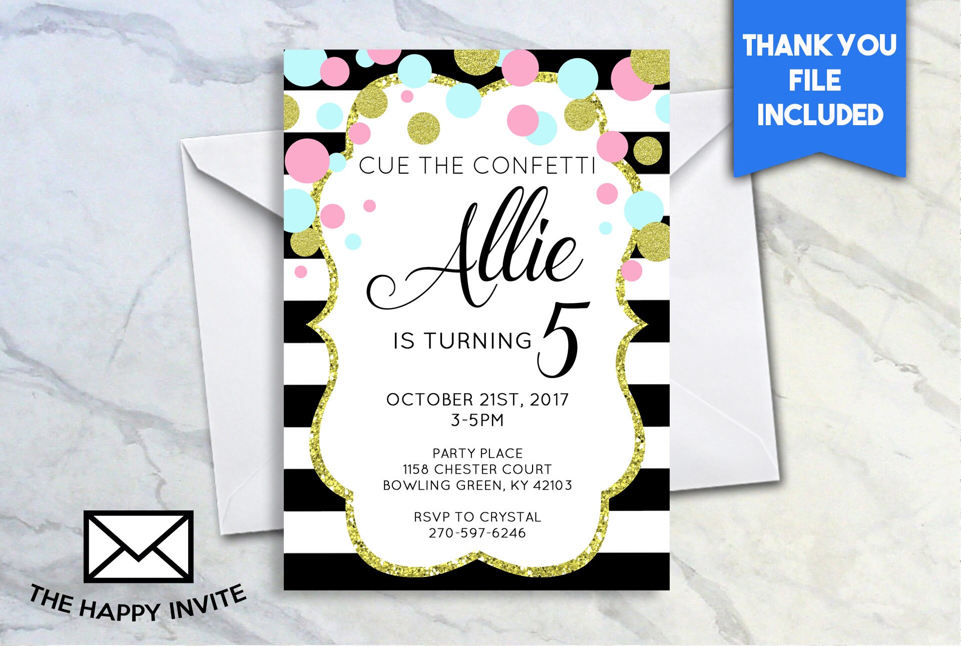 Cue the Confetti Birthday Invite 5x7 Digital Personalized Invitation ...