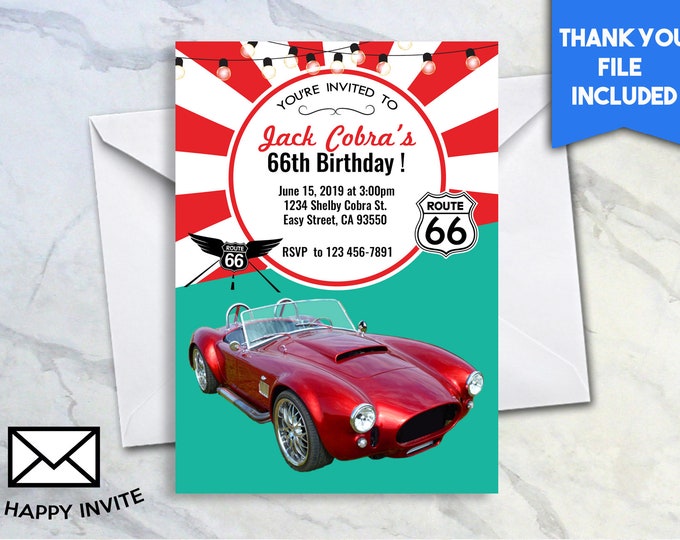 Route 66 Birthday Party Invite Invitation 5x7 Over the Hill, Route 66 ...