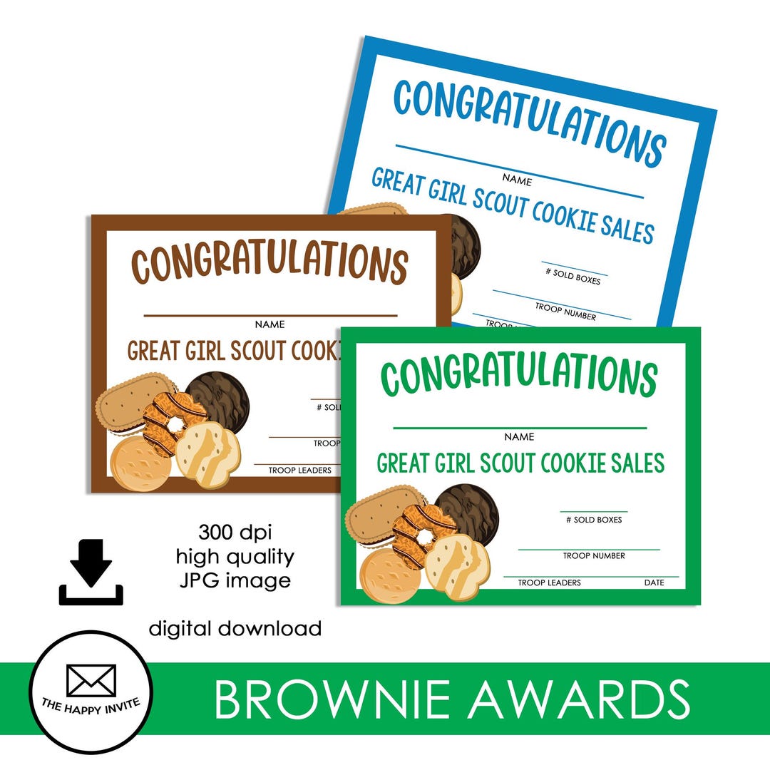 Troop Cookie Sales Awards Digital Instant Download Daisy Brownie Junior ...