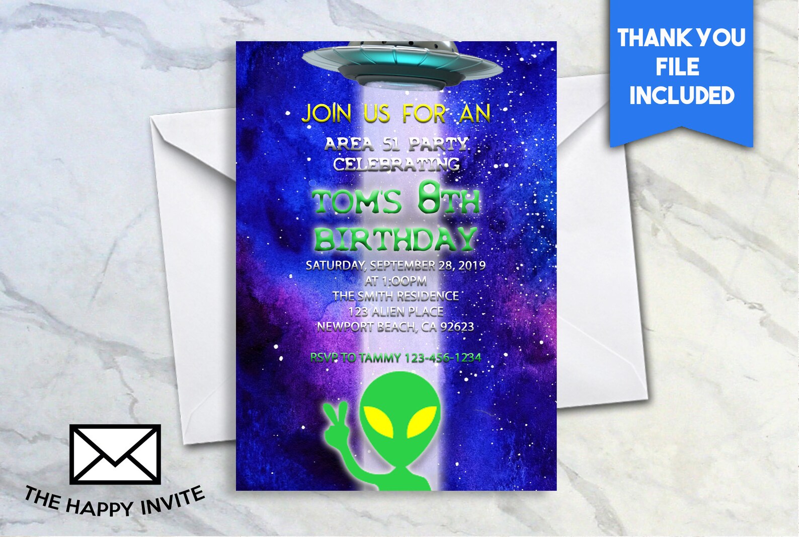 Alien Birthday Invite Area 51 UFO Party 5x7 Digital - Etsy