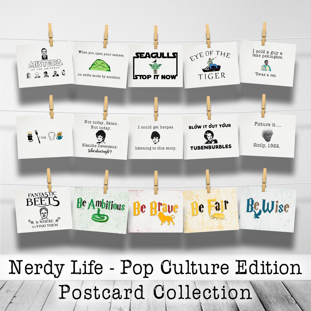 Nerdy Life Pop Culture Postcard Set, TV & Movie References - Etsy