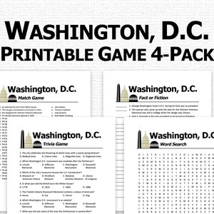 Washington D.C. Vacation Printable Party Game Trivia Quiz Fact or ...