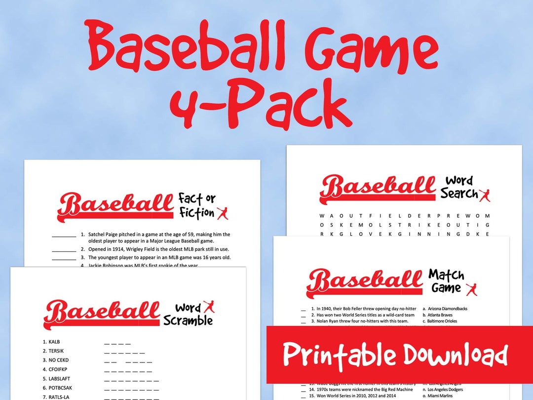 Baseball Party Game Bundle Printable Word Search Scamble Fact or ...