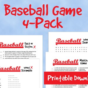 Baseball Party Game Bundle Printable Word Search Scamble Fact or ...