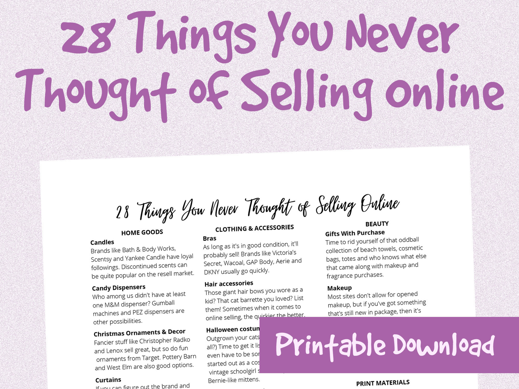 Printable PDF Ideas List of Things to Sell Online Selling - Etsy