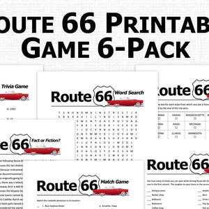 Route 66 Road Trip Game Printable Bundle Vacation Trivia Quiz Word ...