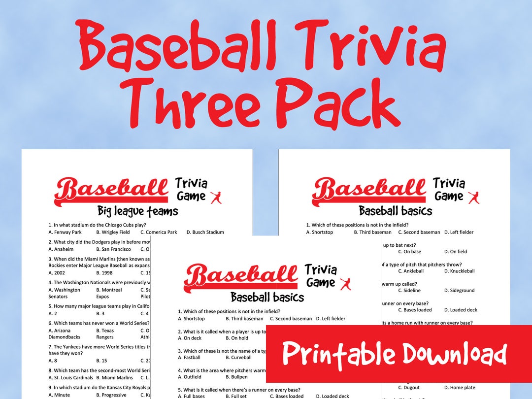 Baseball Trivia Game Bundle Printable PDF Kids Party Game - Etsy