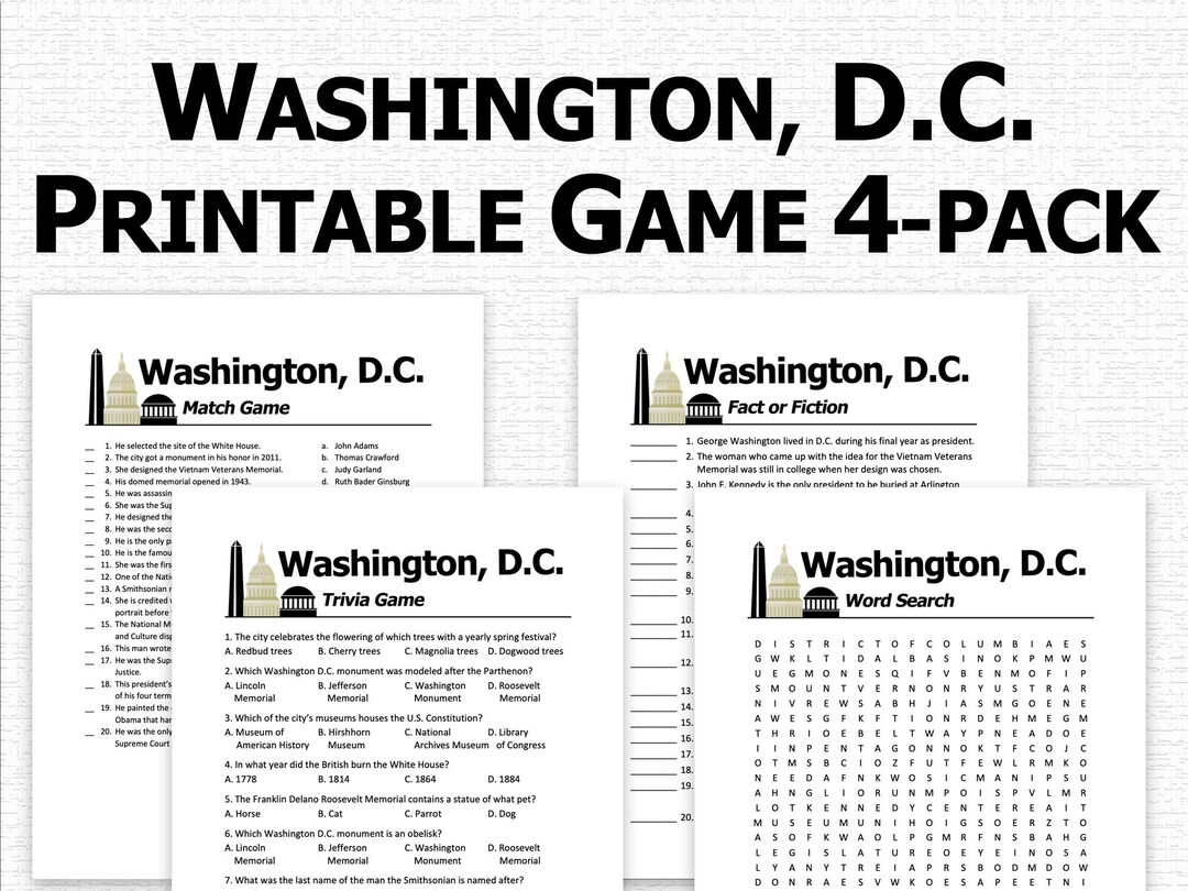 Washington D.C. Vacation Printable Party Game Trivia Quiz Fact or ...