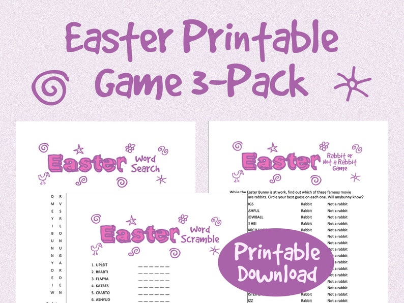 Easter Printable Party Game Bundle Word Search Scramble Puzzle PDF Kids ...