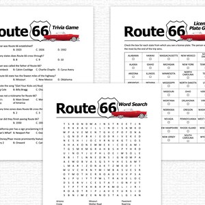 Route 66 Road Trip Game Printable Bundle Vacation Trivia Quiz Word ...