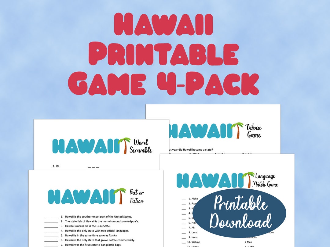 Hawaii Vacation Printable Party Game Trivia Quiz Word Scamble Fact or ...