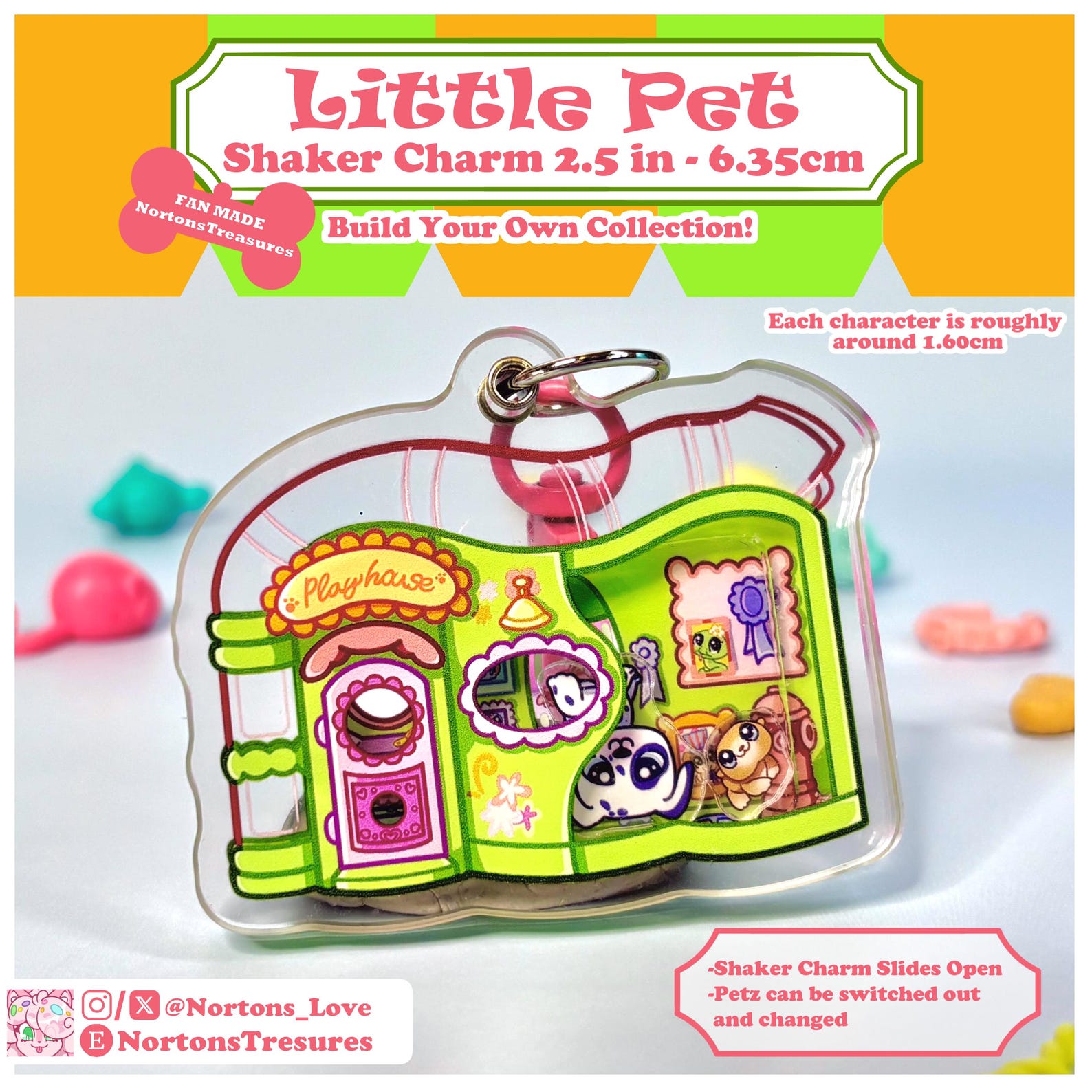 Pet Playhouse - Fan Art Acrylic Shaker Charms 2.5 Inches - Childhood ...