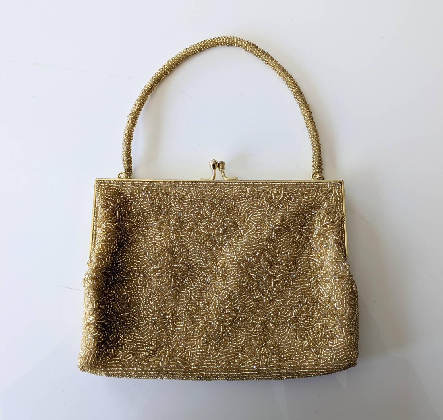 GILDED ARABIC MOTIF Vintage 50s 60s Gold Beaded Frame Bag, Made in ...
