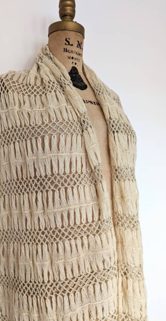 1970's OPENWORK MACRAME SHAWL Vintage 70s Extra Large… - Gem