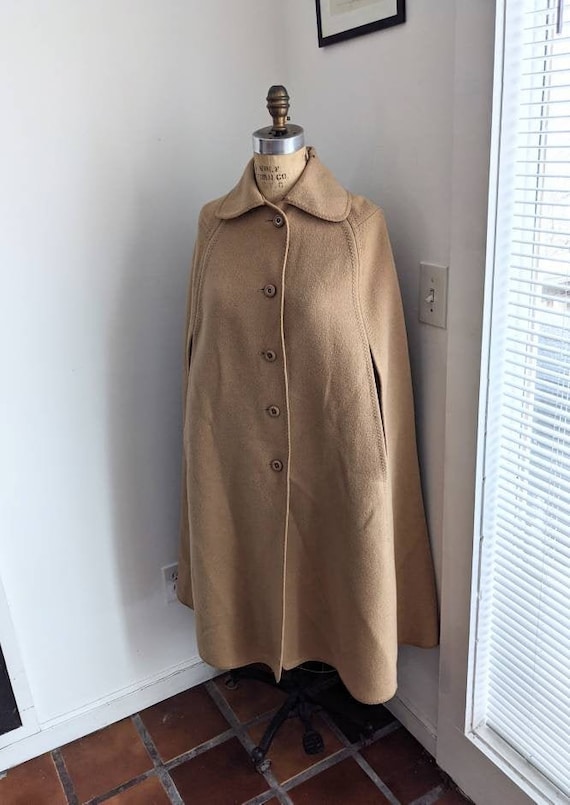 Vintage 70s Wool Cape: Double-Face Camel Long Cloak, … - Gem