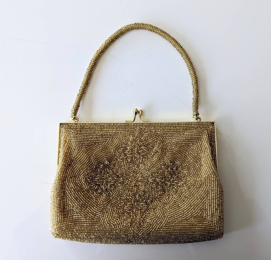 GILDED ARABIC MOTIF Vintage 50s 60s Gold Beaded Frame Bag, Made in ...