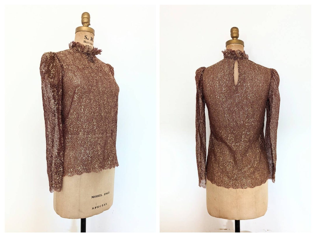 1970s GUILDED CHANTILLY LACE Vintage Bordeaux Red French Lacey Ruffle ...