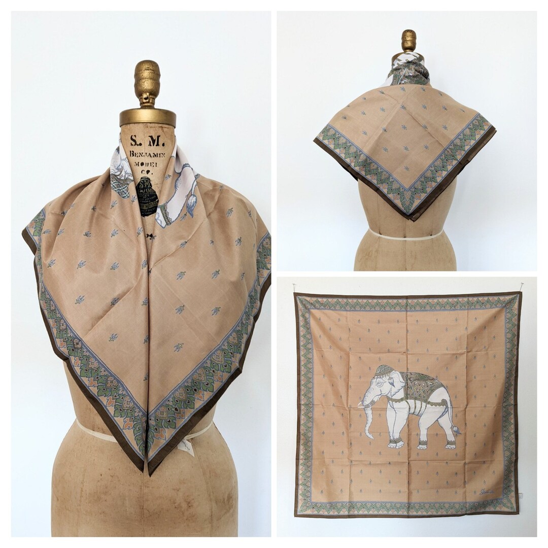 THAI SILK ELEPHANT Vintage Block Print Thailand Souvenir Scarf, Extra ...