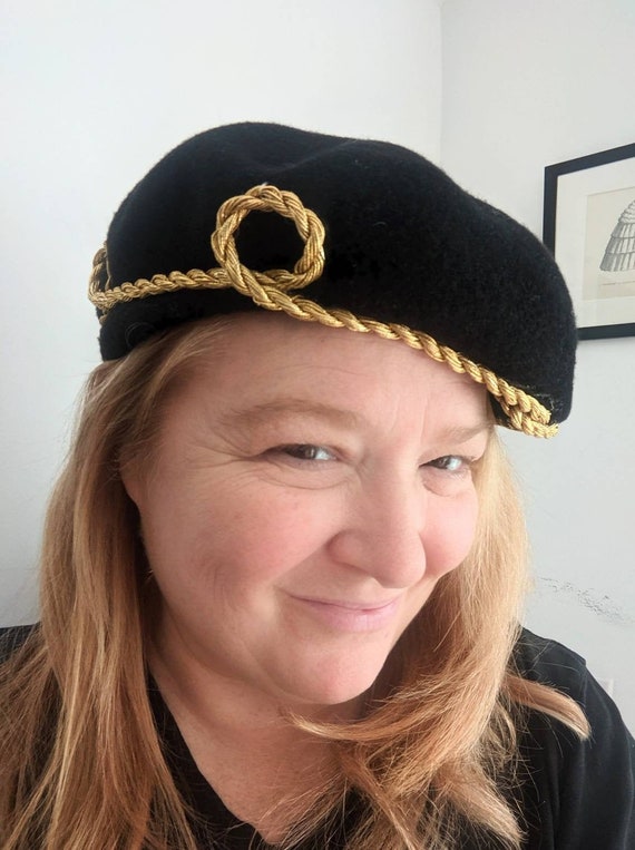 NAUTICAL INSPIRED BERET Vintage 80s Wool Hat Gold Braid Rope - Etsy