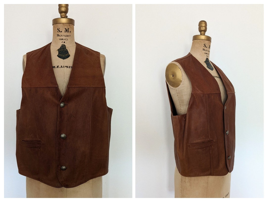 Vintage Rawhide Leather Vest: Buffalo Nickel Buttons, Hand Crafted ...
