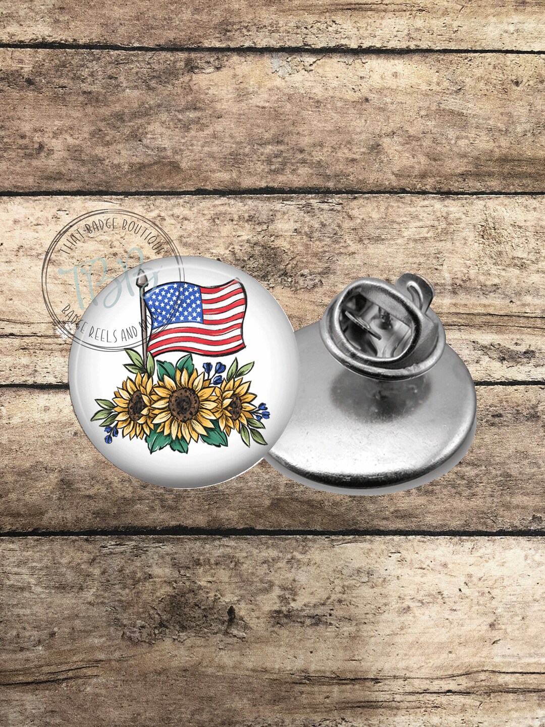 ID Badge Pin - Sunflower American Flag - Badge Pin - Lanyard Pin ...