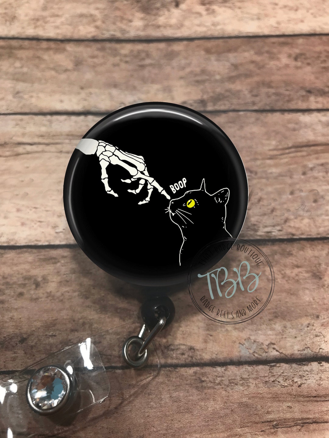 Skellie Hand and Black Cat - Halloween - Retractable Badge Reel - Badge ...