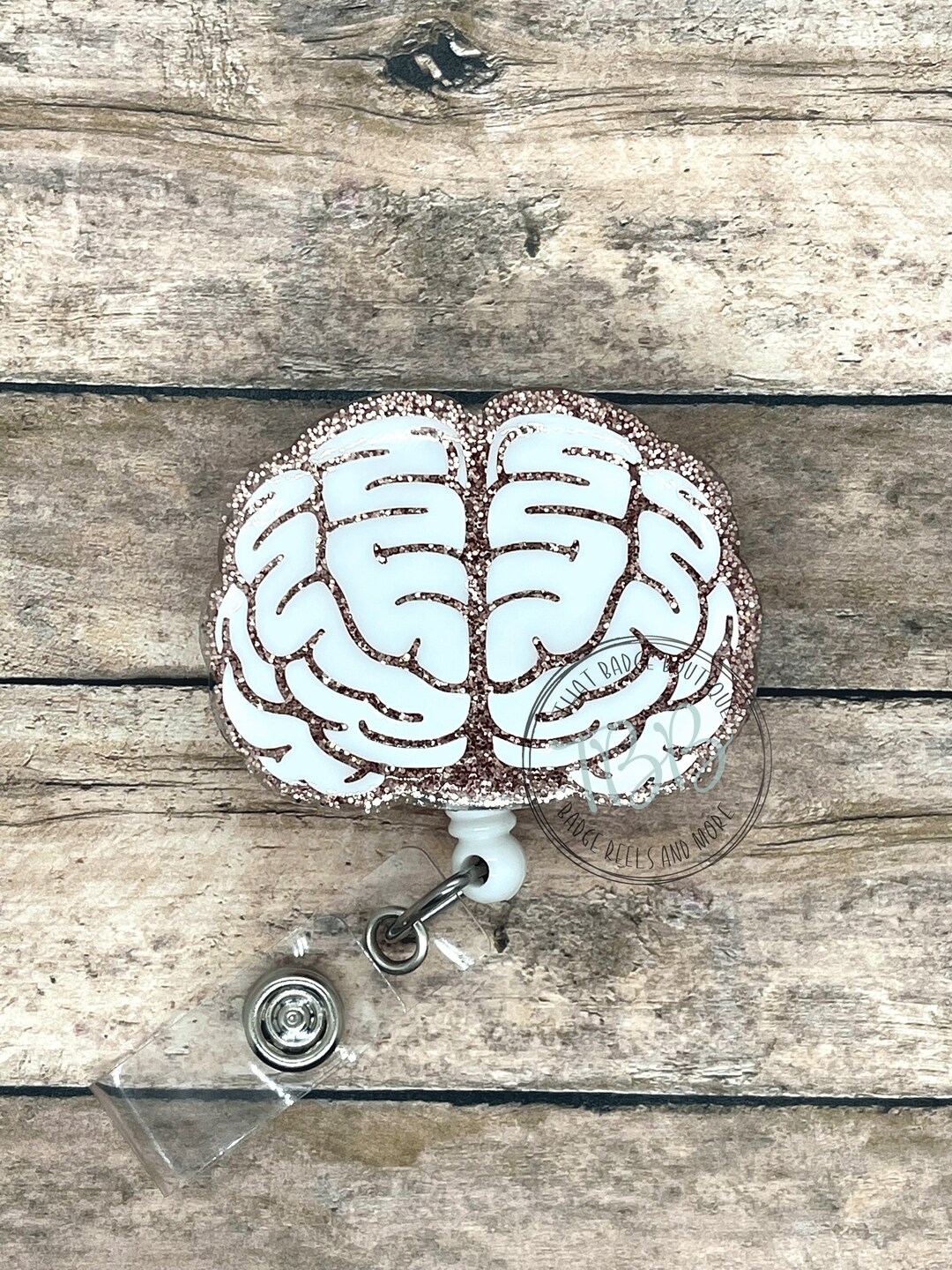 Rose Gold Glitter Brain - Retractable Badge Reel - Badge Reel - Badge ...