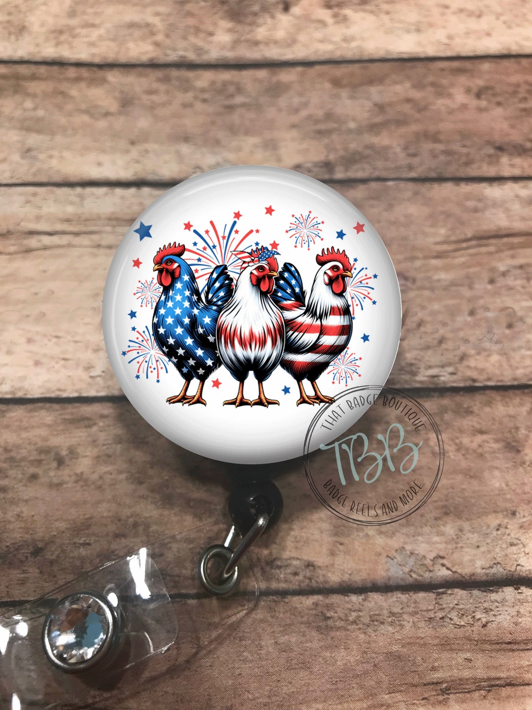 Patriotic Chickens - Retractable Badge Reel - Badge Clip - Badge Holder ...