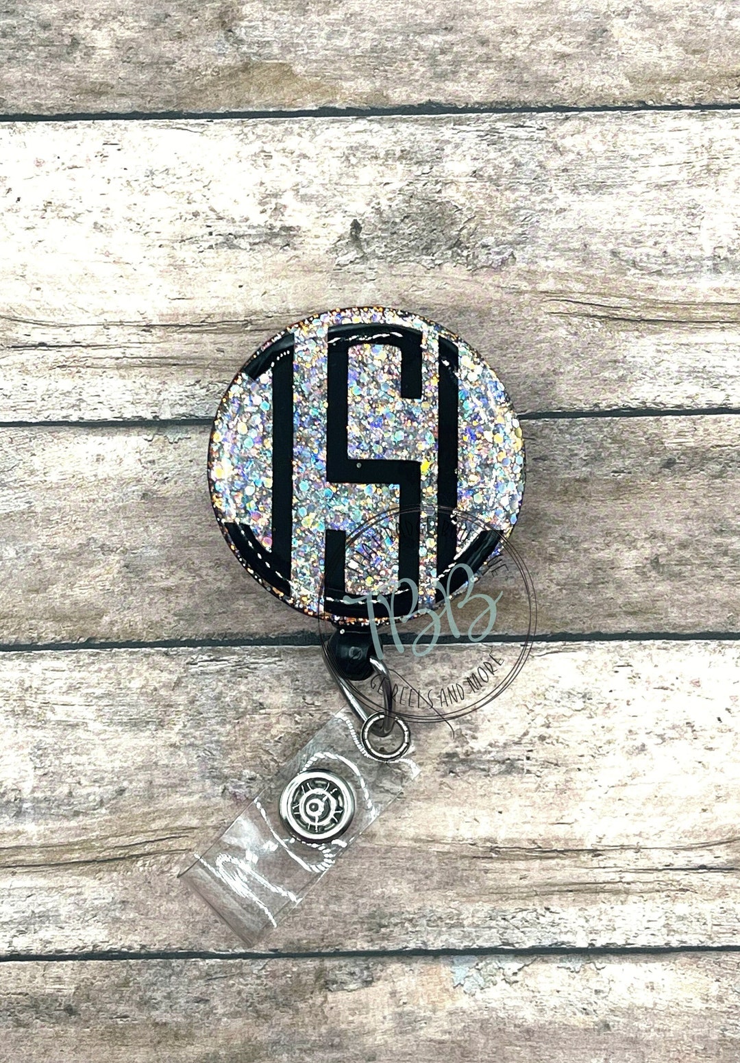 Glitter Monogram Circle - Retractable Badge Reel - Badge Reel - Badge ...