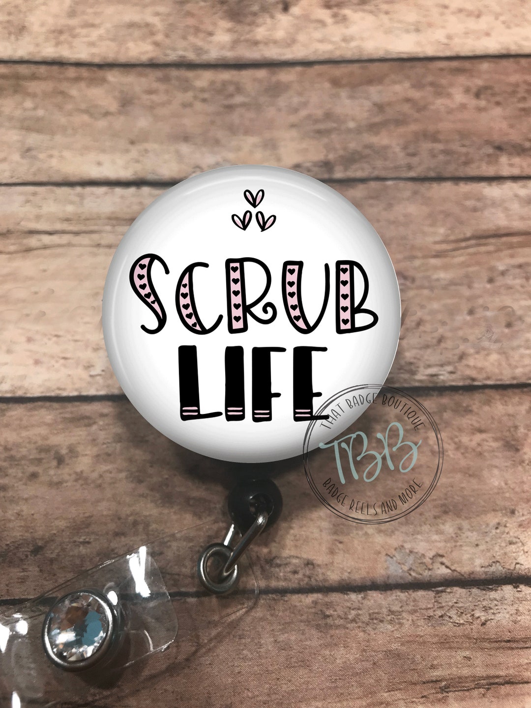 Scrub Life Hearts - Retractable Badge Reel - Badge Clip - Badge Holder ...
