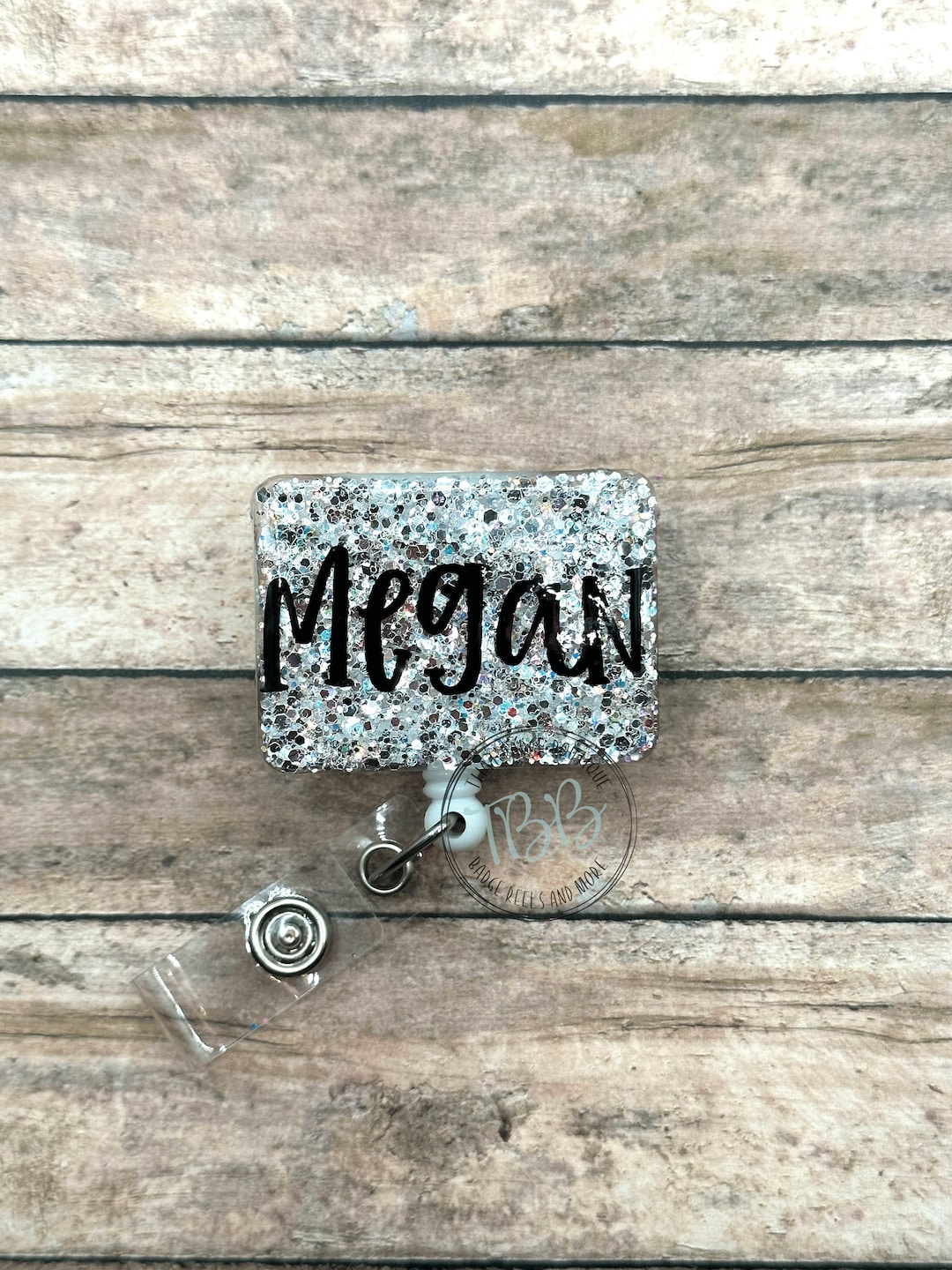 Personalized Glitter Rectangle - Personalized Badge Reel - Retractable ...