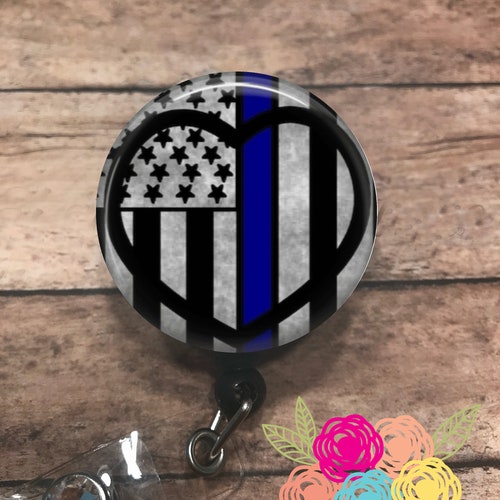 Thin Blue Line Badge Reel Retractable Badge Reel Badge - Etsy