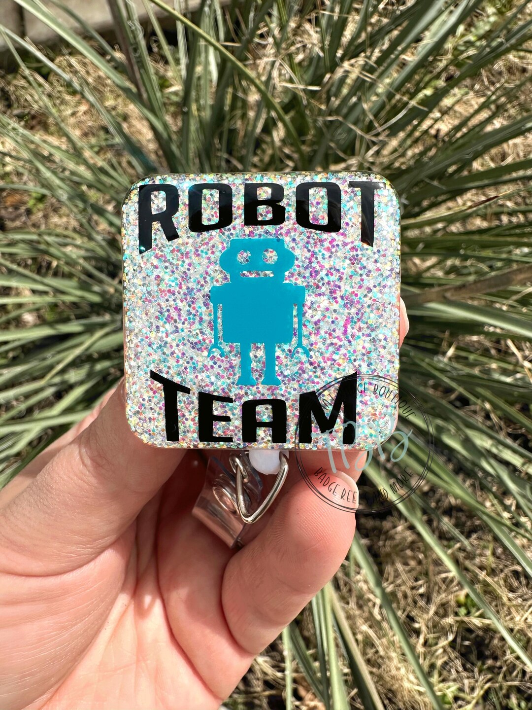 Glitter Robot Team - - Glitter Badge Reel - Badge Reel - Badge Clip ...