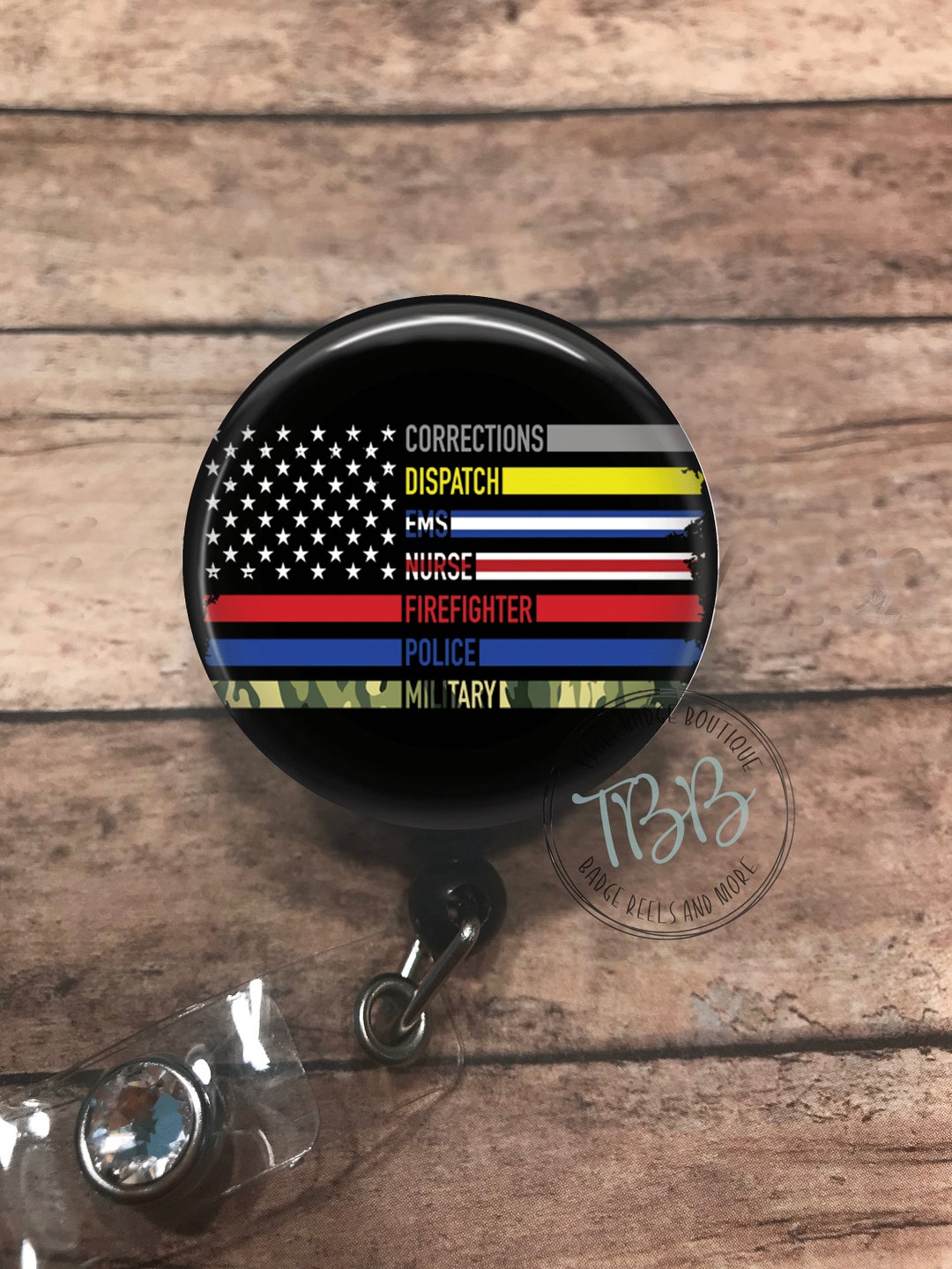 First Responders Flag - Retractable Badge Reel - Badge Reel - Badge ...