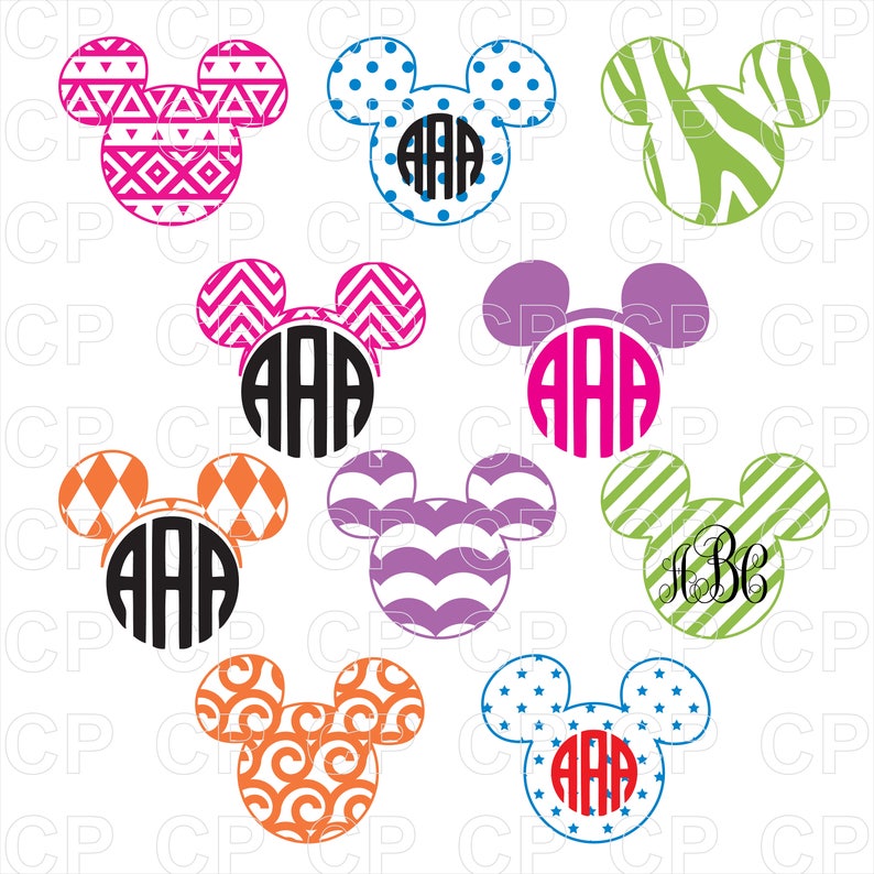 Mickey Mouse Head Monogram Bundle Svgdisney Bundle Svg Etsy Uk