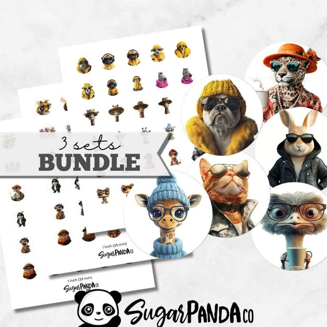 Funny Animal Collage Sheet Bundle, 1 Inch Circles - BCI. Bottle Cap ...