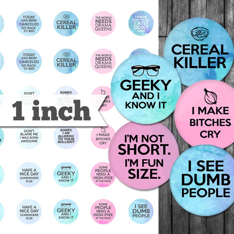 Humorous Sayings Quotes No.3 - 1 Inch (25mm) - Circles INSTANT DIGITAL ...
